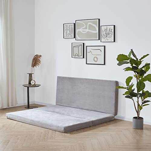 SINWEEK Full Tri Folding Mattress with Storage Bag Foam Topper 4" Thickness Floor Cot Mattress, Guset Bed with Removable&Machine Washable Cover and Lining, CertiPUR-US Certified, Full 54 x 75 Inch
