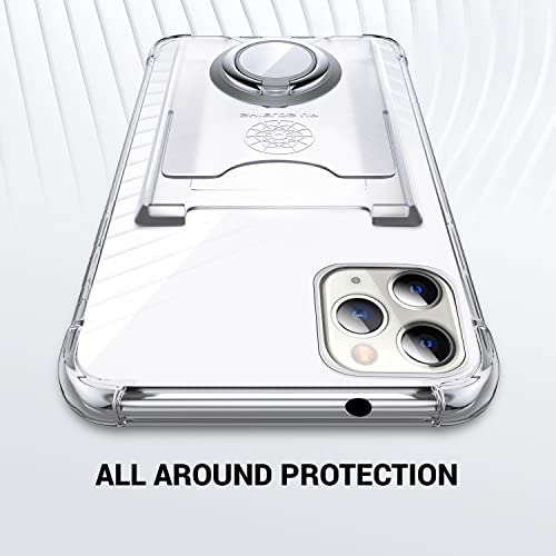 Shields Up Designed for iPhone 11 Pro Case, Minimalist Wallet Case with Card Holder [3 Cards] & Ring Kickstand/Stand, [Drop Protection] Slim Protective Cover for Apple iPhone 11 Pro (5.8 inch) - Clear