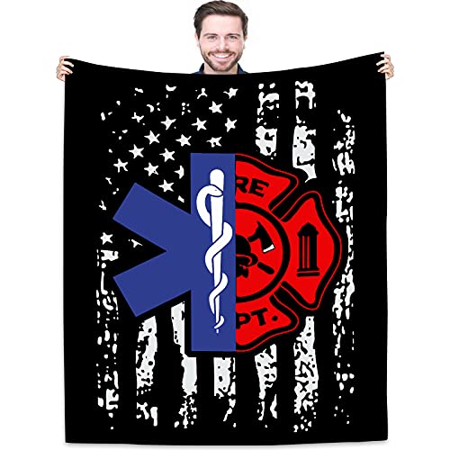 Joyloce Firefighter EMT Throw Blankets Birthday Gift Idea for Men Dad Husband Son Friend 60"x50" - Practitioner Fireman Firewoman EMS Blanket For Fire Fighter FD Department First in Last Out Responder