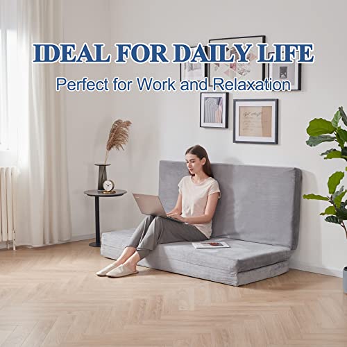 SINWEEK Full Tri Folding Mattress with Storage Bag Foam Topper 4" Thickness Floor Cot Mattress, Guset Bed with Removable&Machine Washable Cover and Lining, CertiPUR-US Certified, Full 54 x 75 Inch