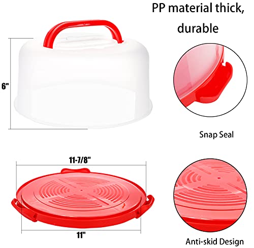 Yesland Cake Carrier with Collapsible Handle - Plastic Red Cake Container and Holder with Lid - Portable Round Cake Cover for 10 inch Cake, Pies, Cookies, Nuts, Muffins and Fruit