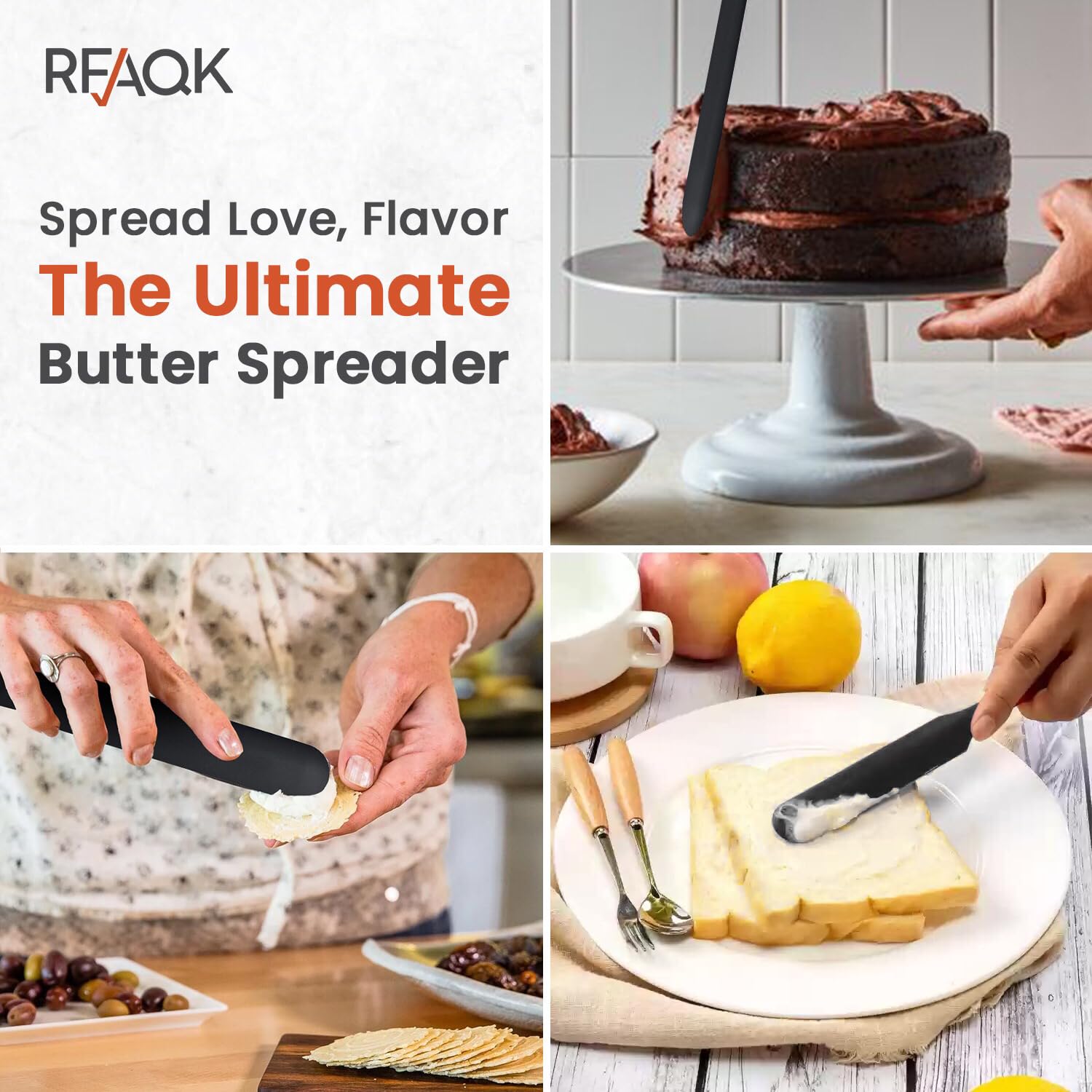 RFAQK Silicone Spatula Set 500°F(Heat Resistant -Dishwasher Safe- Stainless steel core - Non Stick -BPA Free Rubber Cooking Utensils - Hanging Holes)