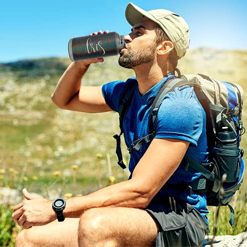 Personalized Bottle 20 oz with Straw Black Rainbow Glitter Custom Laser Engraved Stainless Steel Vacuum Insulated Sport Bottle with Name