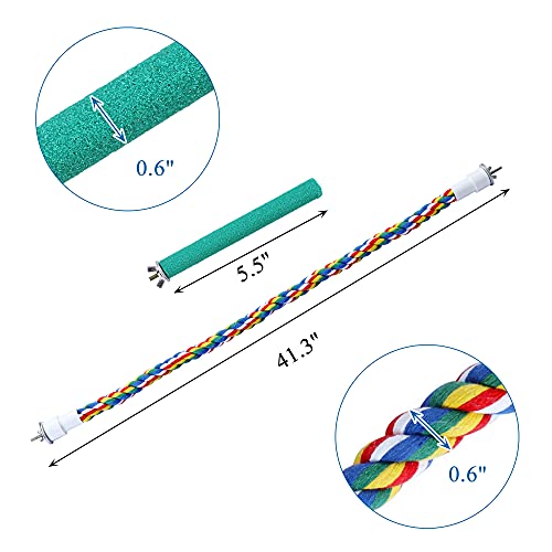 Mogoko Flexible Rope Bungee Bird Perch with 2Pcs Rough Sticks Bird Toy Birdcage Stands for Parrots Parakeets Cockatiels Conures Macaws Love Birds