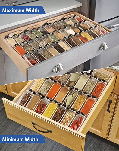 QIZENME Adjustable Spice Rack, 4 Tier Expandable Tray Drawer Organizer 12" to 24" Stackable Tray, Spice Storage Organizer Insert, for Spice Jars, Vitamins, Seasonings Kitchen Drawer Cabinet 2 Pack