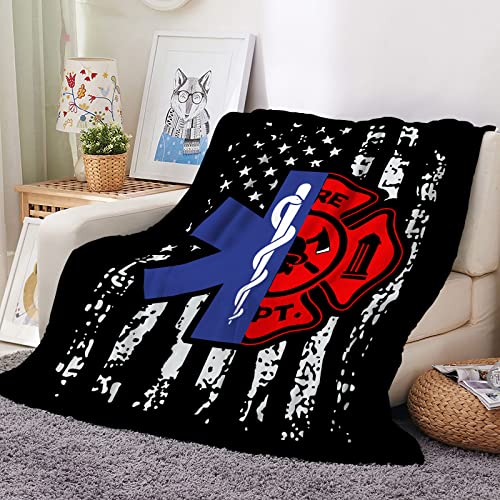 Joyloce Firefighter EMT Throw Blankets Birthday Gift Idea for Men Dad Husband Son Friend 60"x50" - Practitioner Fireman Firewoman EMS Blanket For Fire Fighter FD Department First in Last Out Responder
