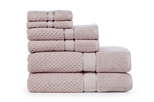 Ample Decor 100% Cotton 6 Pcs Bath Towel Set, Luxury Bath Towels for Bathroom - 2 Bath Towels, 2 Hand Towels, 2 Washcloths - Soft Pink