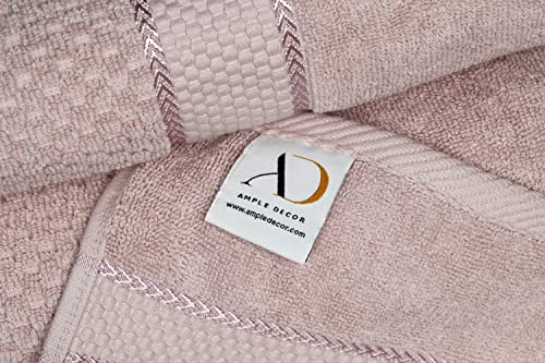 Ample Decor 100% Cotton 6 Pcs Bath Towel Set, Luxury Bath Towels for Bathroom - 2 Bath Towels, 2 Hand Towels, 2 Washcloths - Soft Pink