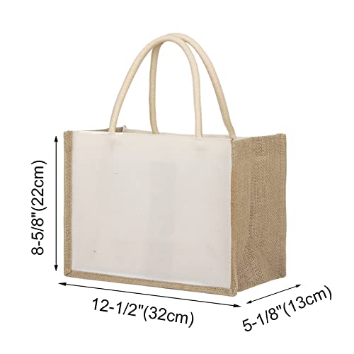 TOPTIE 6 PCS Cotton Canvas Tote Bags with Burlap Sides, Reusable Grocery Shopping Bag Gift Bag