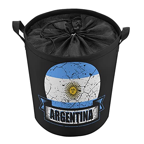 Vintage Argentina Flag Freestanding Laundry Basket with Lid Waterproof Collapsible Large Clothes Hamper Storage with Handle and Drawstring Closure Toy Organizer Gift