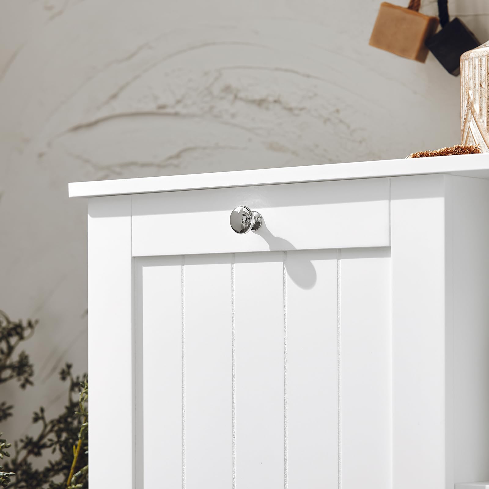 Haotian Bathroom Laundry Cabinet with Tilt-out Hamper, White BZR105-W