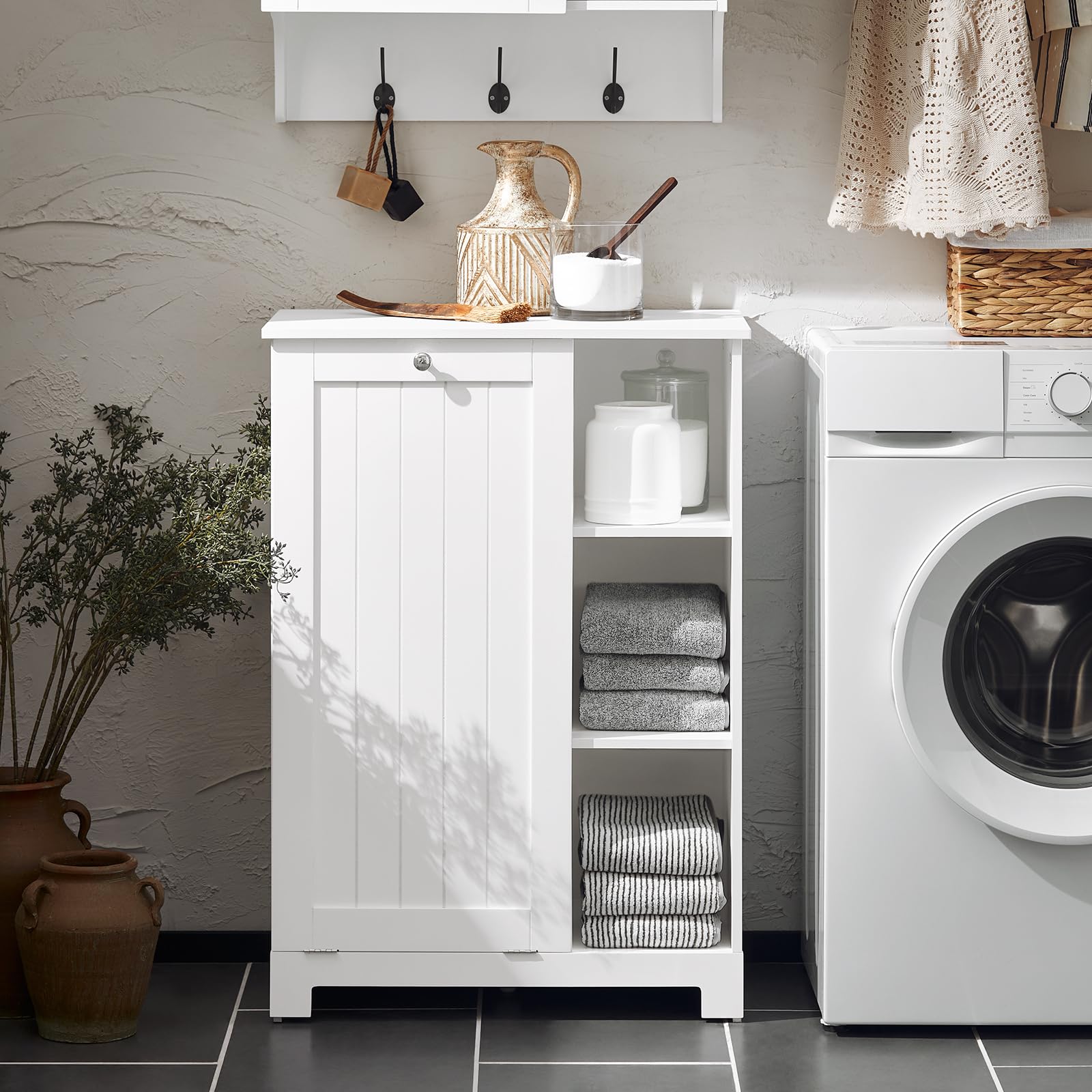Haotian Bathroom Laundry Cabinet with Tilt-out Hamper, White BZR105-W