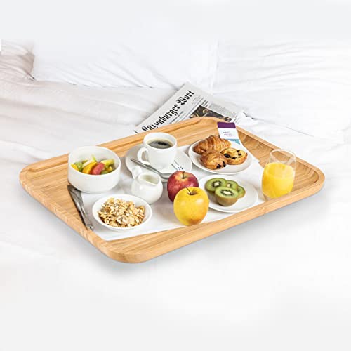 HEIHAK 2 Packs 15.7 x 11.8 x 0.8 Inch Rectangle Bamboo Trays, Decorative Bamboo Serving Platters, Natural Bamboo Serving Tray Wooden Breakfast Tray for Food, Coffee, Fruits, Bread, Cheese