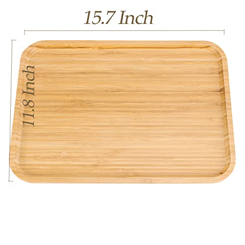HEIHAK 2 Packs 15.7 x 11.8 x 0.8 Inch Rectangle Bamboo Trays, Decorative Bamboo Serving Platters, Natural Bamboo Serving Tray Wooden Breakfast Tray for Food, Coffee, Fruits, Bread, Cheese