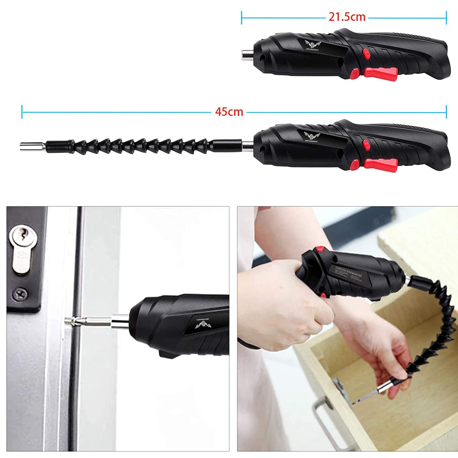 JENABOM 47 in 1 Electric Screwdriver Set, 3.6V Cordless & Rechargeable, 3.5N·m Max Torque, USB Power Rechargeable Screwdriver with 44pcs Driver Bits, Ideal for Small Projects