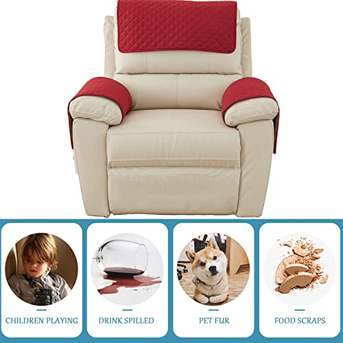 EXTLEZSA Water Proof Sofa Armrest Cover, 1/2/3 Seater Sofa Headrest Slipcovers with Pocket Nonslip Armchair Cover Quilted Furniture Protector for Recliner Leather Sofa Couch (Red,2 Seat 4 pc)