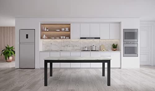 New Classic FURNITURE Celeste Dining Table for 6 with Heat Resistant Faux Marble, 64-Inch, Black Base with White & Gray top