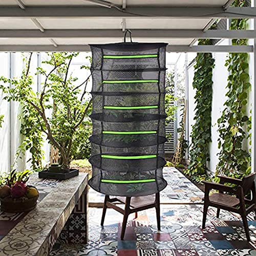 Shencai Herb Drying Net Rack,4 or 6 Layers Mesh Hanging Plant Dry Net for Drying Beans, Herbs, Food, Plants, Petals /Green Zippers Hydroponics,Bonus Hook (6 Layers)