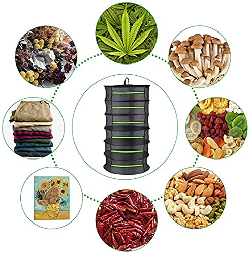 Shencai Herb Drying Net Rack,4 or 6 Layers Mesh Hanging Plant Dry Net for Drying Beans, Herbs, Food, Plants, Petals /Green Zippers Hydroponics,Bonus Hook (6 Layers)