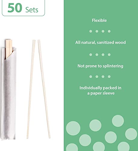 Bamboo Wooden Chopsticks (50 Pairs) | Cooking Chopstick | Sturdy Smooth Finish Chop Sticks | Reusable Chopsticks| Japanese Chinese Korean Chopsticks | Individually Wrapped Disposable Chopsticks Wood