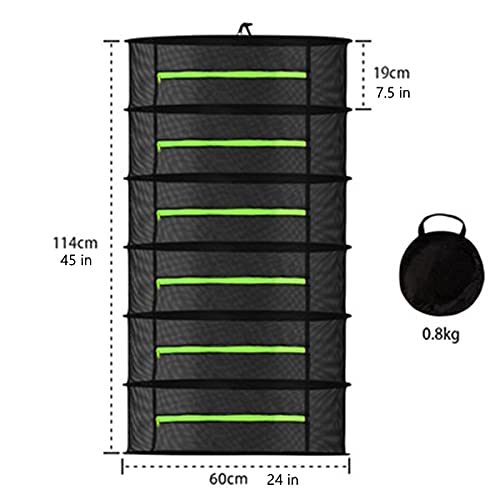 Shencai Herb Drying Net Rack,4 or 6 Layers Mesh Hanging Plant Dry Net for Drying Beans, Herbs, Food, Plants, Petals /Green Zippers Hydroponics,Bonus Hook (6 Layers)