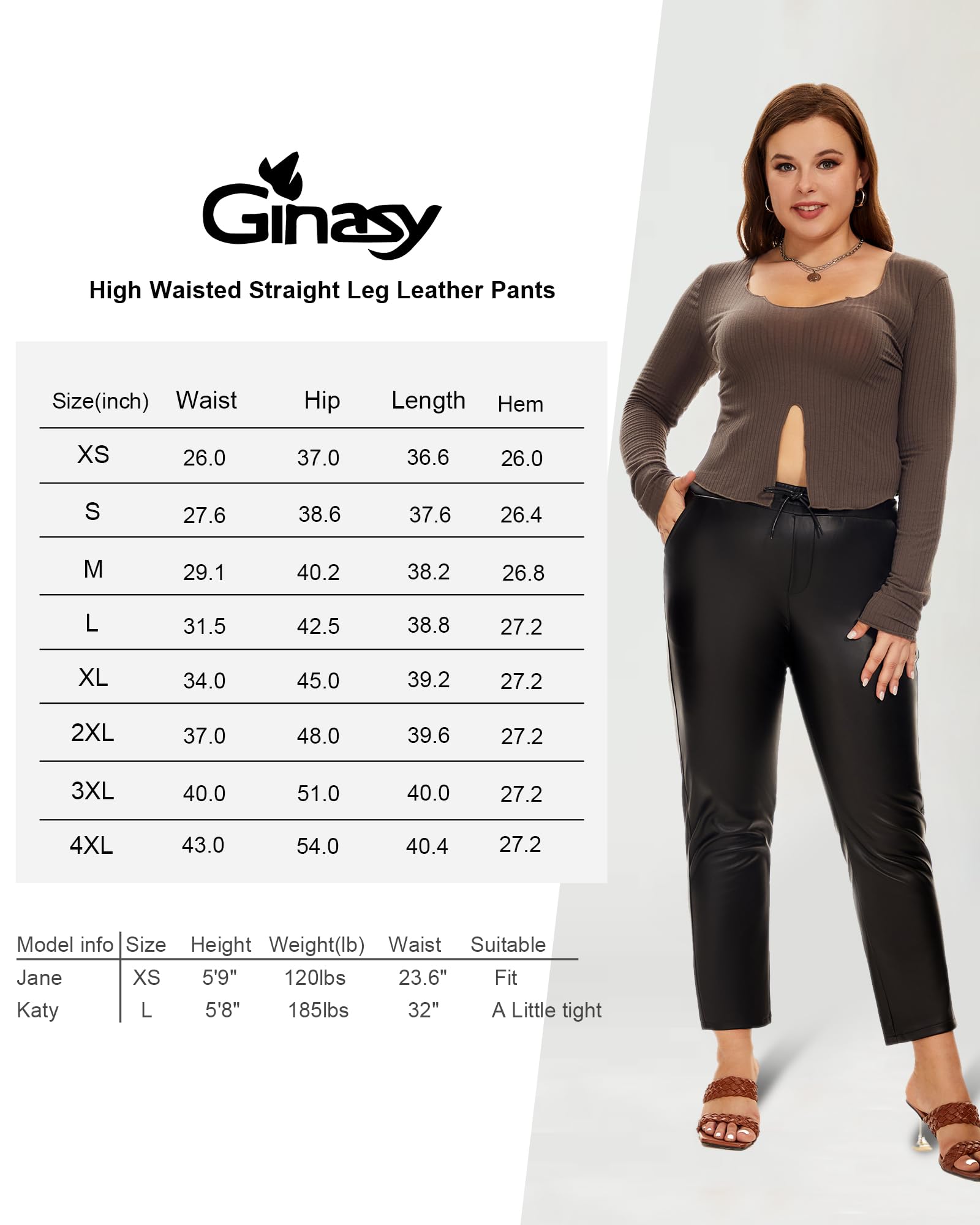 Ginasy Faux Leather Pants for Women High Waist Pleather Jogger Pants Straight Leg Trousers with Pockets Black