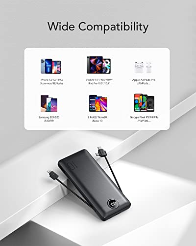 Power Bank with Built in Cables 10000mAh, PD3.0 & QC3.0 22.5W USB C Fast Charging Portable Charger Built in AC Wall Plug, Ultra Slim Battery Charger Compatible with iPhone/Samsung Note10/S20 S21 S22
