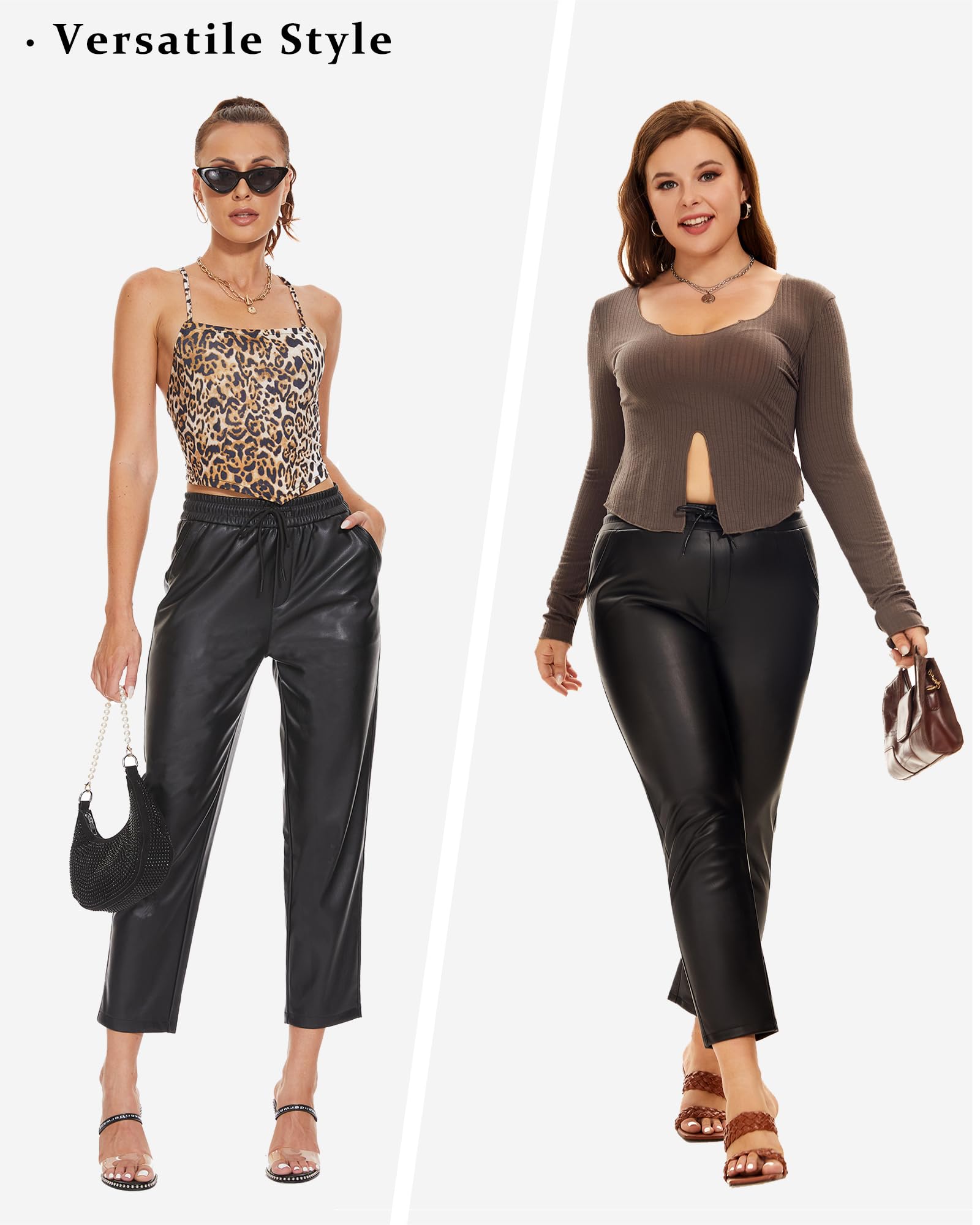 Ginasy Faux Leather Pants for Women High Waist Pleather Jogger Pants Straight Leg Trousers with Pockets Black