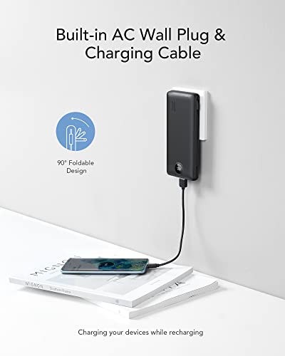 Power Bank with Built in Cables 10000mAh, PD3.0 & QC3.0 22.5W USB C Fast Charging Portable Charger Built in AC Wall Plug, Ultra Slim Battery Charger Compatible with iPhone/Samsung Note10/S20 S21 S22