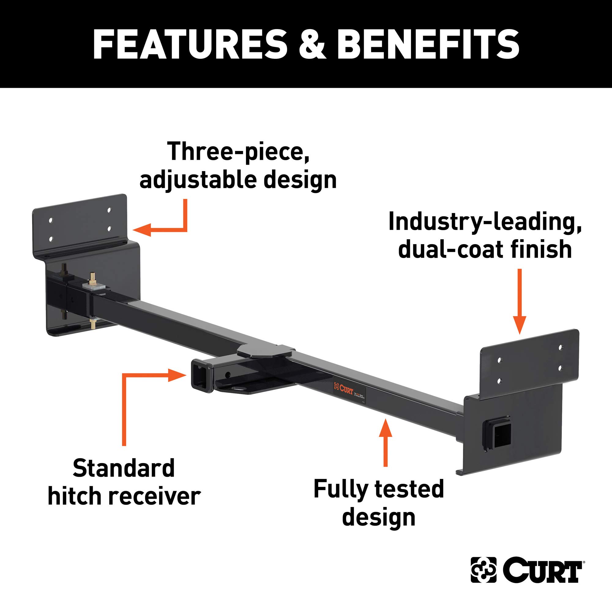 CURT 13703 Camper Adjustable Trailer Hitch RV Towing, 2-Inch Receiver, 3,500 lbs, Fits Frames up to 72 Inches Wide