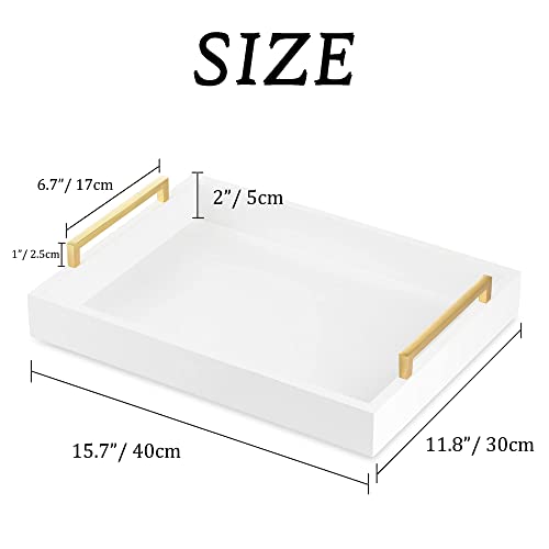 Hanobe White Decorative Trays for Coffee Table MDF Large Ottoman Tray for Living Room Bathroom Coffee Bar Decor Modern Tray with Gold Handles (White, 1)