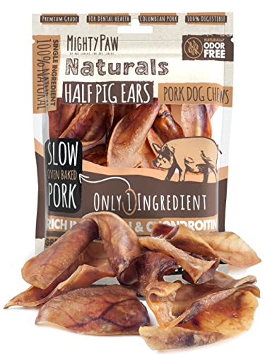 Mighty Paw Half Pig Ears for Dogs | All Natural Dog Treats. Single Ingredient Pig Ear Dog Treats. Better Than Rawhide Dog Snacks for Puppy and Large/Medium Dogs. Pigs Ears Dog Chews, Dog Pig Ears