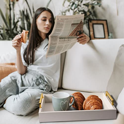 Hanobe White Decorative Trays for Coffee Table MDF Large Ottoman Tray for Living Room Bathroom Coffee Bar Decor Modern Tray with Gold Handles (White, 1)