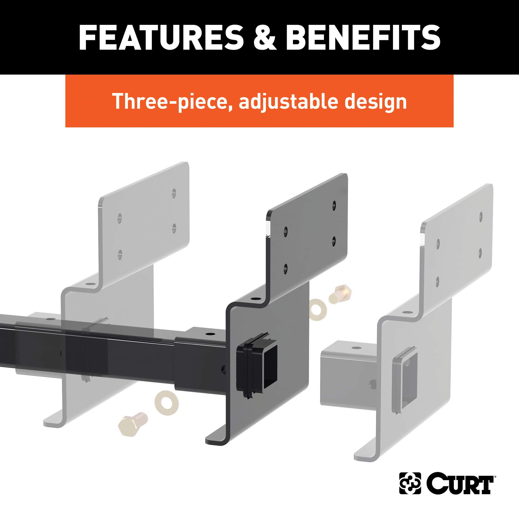 CURT 13703 Camper Adjustable Trailer Hitch RV Towing, 2-Inch Receiver, 3,500 lbs, Fits Frames up to 72 Inches Wide