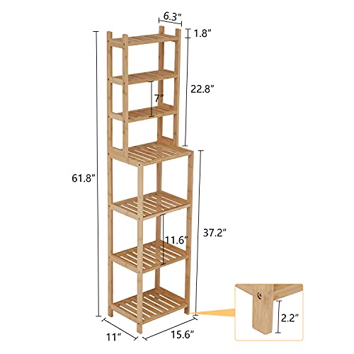 Kinlife Bamboo Shelves Removable 7-Layer - Shelving Unit, Storage Standing Shelf Units Corner Shelf for Bathroom, Living Room, Kitchen