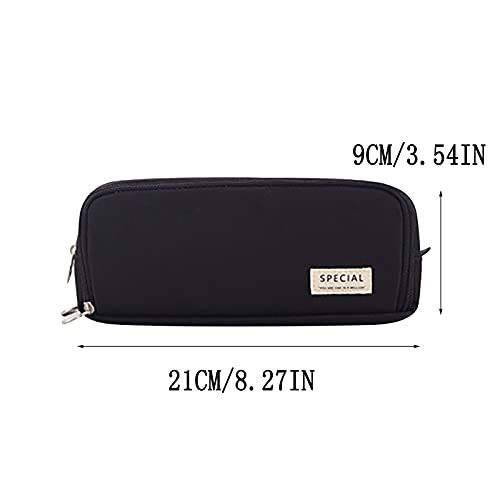 Loosebee Large Pencil Case Big Capacity Pencil Bag Large Storage Pouch 3 Compartments Pen Pencil Case Simple Stationery Bag Teens Girls Adults Student Pencil Holder, Black, One Size
