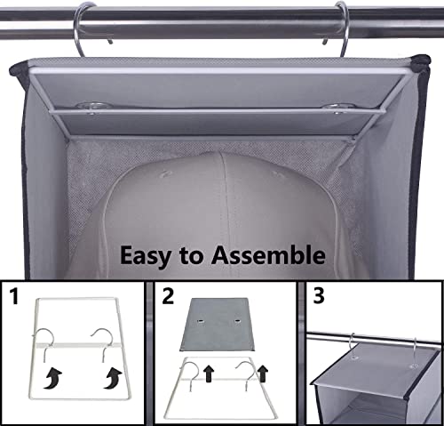 GRANDAN Hat Rack, 10 Shelf Hanging Closet Hats Organizer for Baseball Caps, Easy Hat Holder with Upgrade Metal Hooks (Gray)