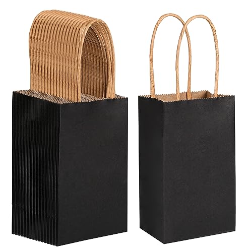 Moretoes Black Mini Gift Bags Bulk 30pcs, 6 x 3.5 x 2.4 Inches Gift Bags With Handles, Paper Bags Bulk Party Favor Bags Candy Bags Small Business Bags