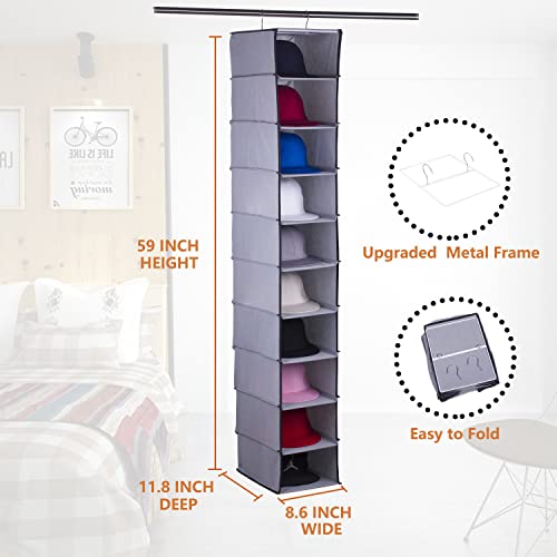 GRANDAN Hat Rack, 10 Shelf Hanging Closet Hats Organizer for Baseball Caps, Easy Hat Holder with Upgrade Metal Hooks (Gray)