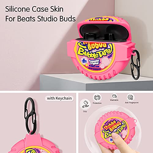 [2Pack] for Beats Studio Buds 2021 Case Cover, Cute Cartoon Silicone Protective Skin for 2021 Beats Studio Buds Case with Keychain for Girls Boys Kids Women Men (Purple Potato Chips+Bubble Gum)