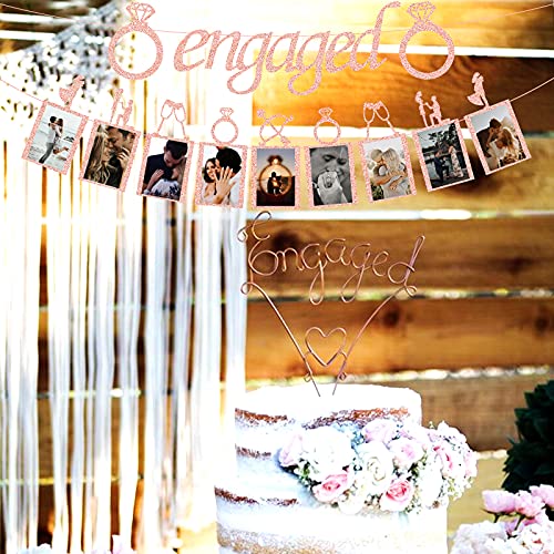 Engagement Wedding Decorations, Rose Gold Engaged Banner and Photo Banner for Engagement/Wedding Party decor(Rose Gold)