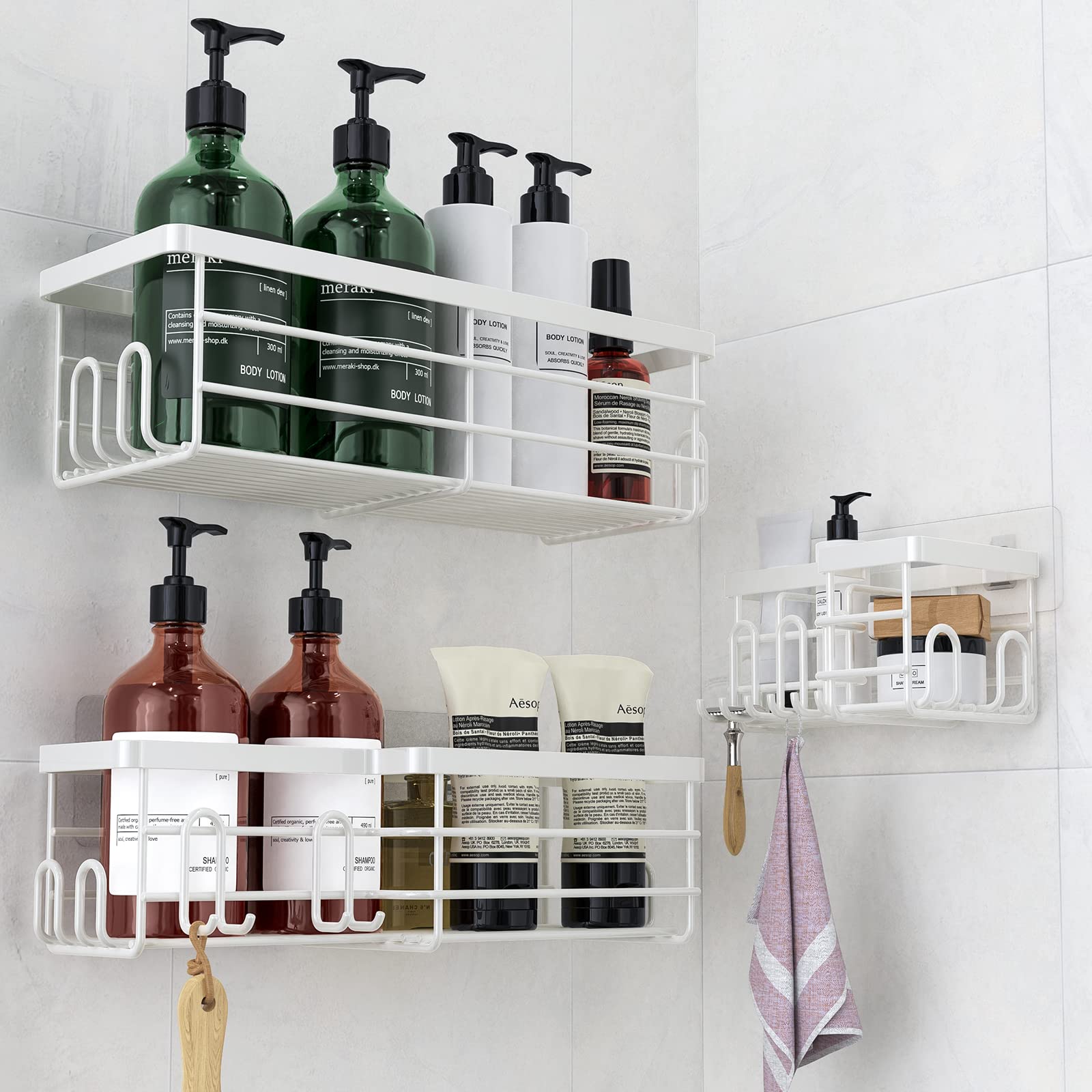 Uamector Shower Caddy Shelves Bathroom Organizer, 2 Pack Adhesive Rustproof Stainless Steel Black Shower Shelf for Inside Shower, No Drilling Wall Mount Shower Organizer Storage for Kitchen