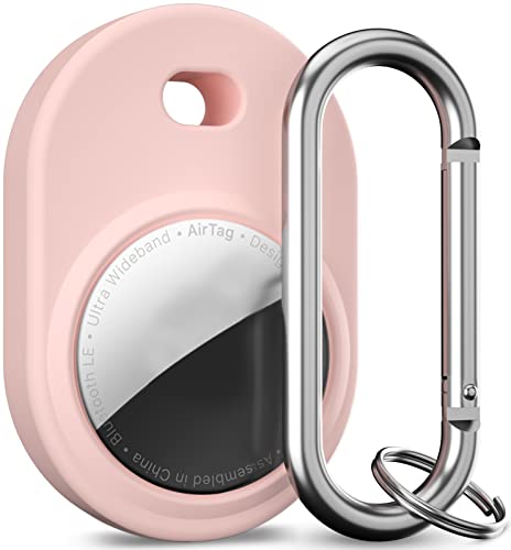 Amniau Compatible with Apple AirTag Case for AirTag Holder, Silicone AirTag Keychain with Carabiner - Pink