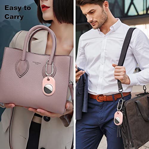 Amniau Compatible with Apple AirTag Case for AirTag Holder, Silicone AirTag Keychain with Carabiner - Pink