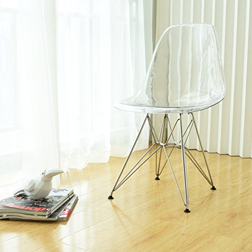 Ergo Furnishings Modern Eiffel Tower Dining Side Set of 4 Chair, Transparent