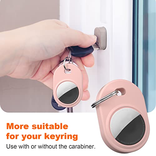 Amniau Compatible with Apple AirTag Case for AirTag Holder, Silicone AirTag Keychain with Carabiner - Pink