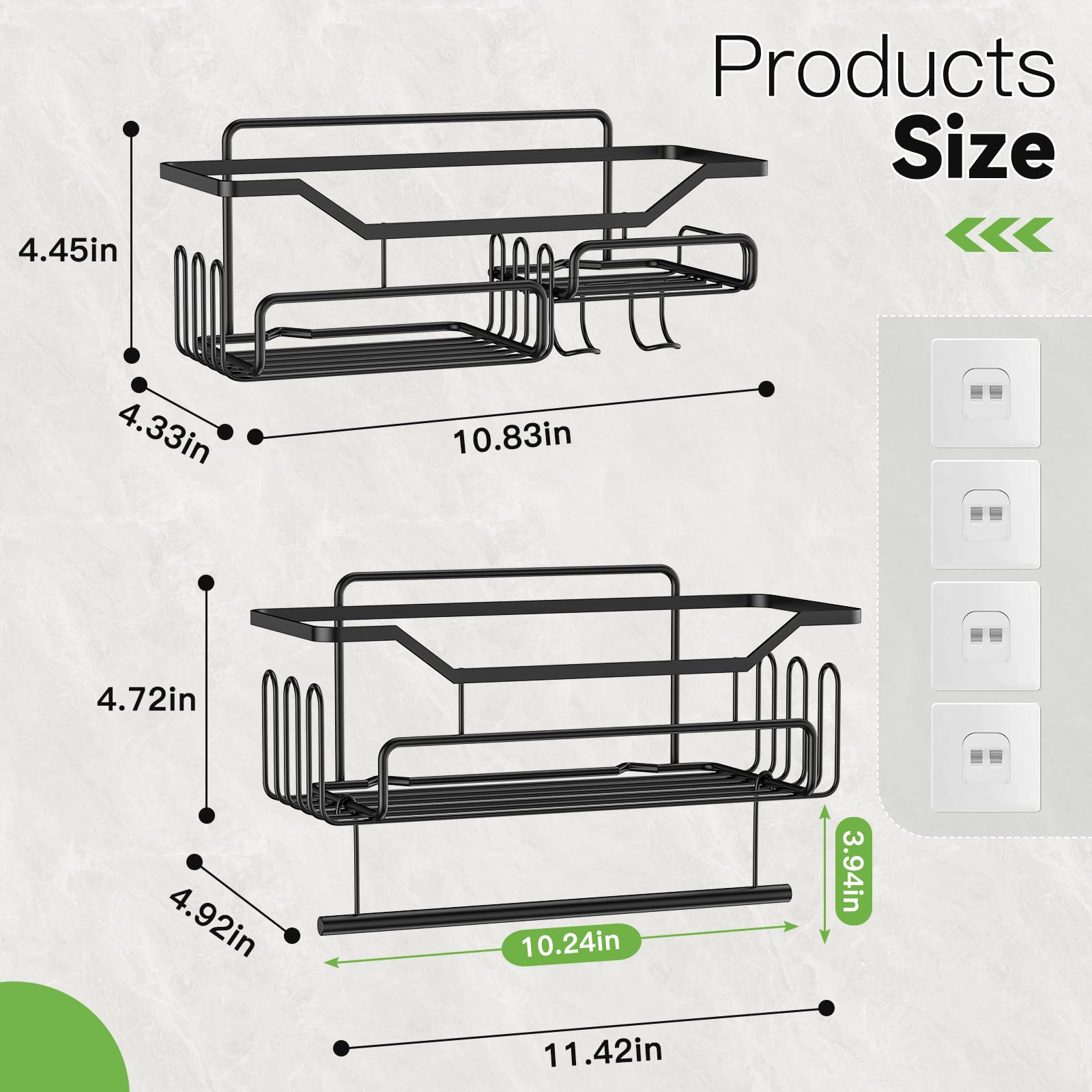 Uamector Shower Caddy Shelves Bathroom Organizer, 2 Pack Adhesive Rustproof Stainless Steel Black Shower Shelf for Inside Shower, No Drilling Wall Mount Shower Organizer Storage for Kitchen