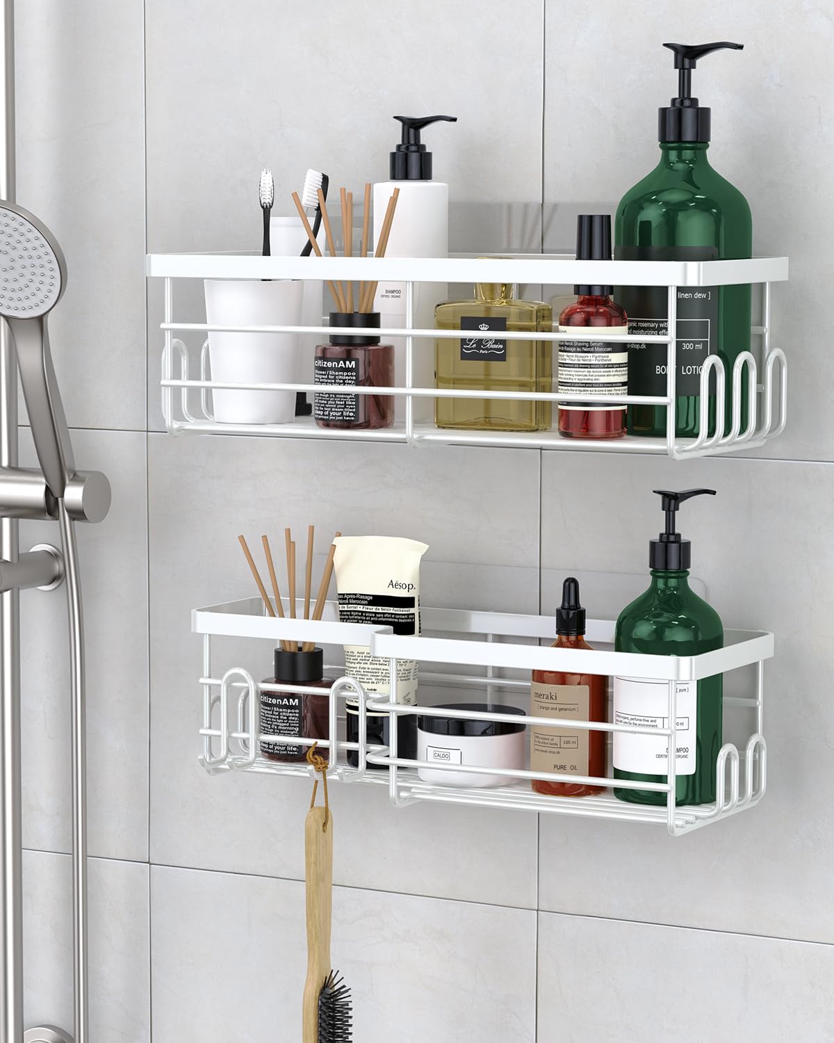 Uamector Shower Caddy Shelves Bathroom Organizer, 2 Pack Adhesive Rustproof Stainless Steel Black Shower Shelf for Inside Shower, No Drilling Wall Mount Shower Organizer Storage for Kitchen
