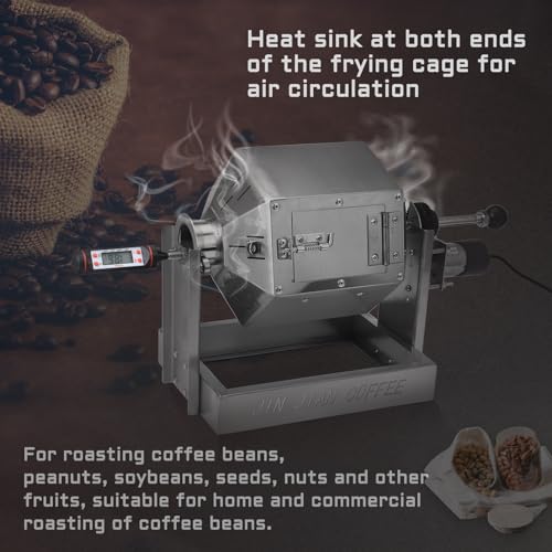ICZW Coffee Bean Roaster with Coffee Bean Cooler Gas 3.8L Coffee Bean Baker Drum Type Stainless Steel for Home and Commercial Use