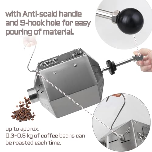 ICZW Coffee Bean Roaster with Coffee Bean Cooler Gas 3.8L Coffee Bean Baker Drum Type Stainless Steel for Home and Commercial Use